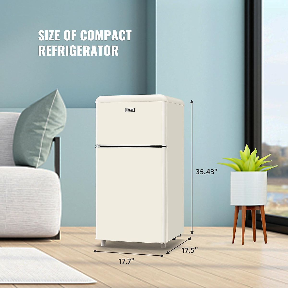 WANAI Compact Mini Refrigerator 3.5 Cu.Ft Small Refrigerator with Freezer, Retro Mini Fridge with Dual Door,7 Adjustable Thermostat, Adjustable Shelves For Dorm, Office Bedroom,White