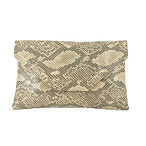 LONI Womens Stylish Large Envelope Faux Snakeskin Clutch Bag/Shoulder Bag in Beige