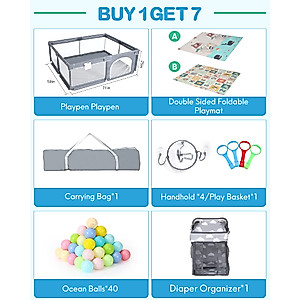 Baby Playpen with Mat, Large Baby Play Yard for Toddler, BPA-Free, Non-Toxic, Safe No Gaps Playards for Babies, Indoor & Outdoor Extra Large Kids Activity Center 71"x59"x25" with 0.315" Playmat