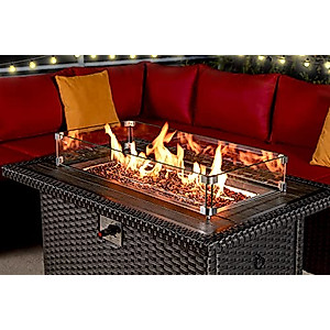 HOMREST Fire Pit Wind Guard Rectangular, 33"x15.35"x4.72" Tempered Glass Flame Guard, Fire Pit Table Wind Guard Fence for Rectangular Outdoor Patio, Clear HD Glass 0.39 Inch Thick