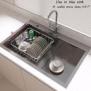 ESBOLM Dish Drainers for Inside Sink - Adjustable Over Sink Stainless Steel Dish Rack,Expandable 15.1" to 21.28" Dish Drying Rack,with Utensil Holder-X-Large(for 3-6 People)