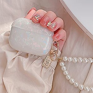 ZHIRUAN Airpods Pro Case (2019) Earbuds Case Protective Cover Skin with Pearl Keychain Airpods Accessories Compatible with AirPods Pro Charging Case (White)
