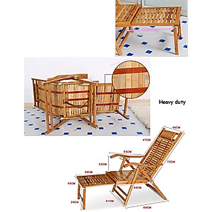 Lounge Chair, Lightweight Lounge Chairs Folding Reclining Garden Deck Chair Sun Lounger Zero Chair Bamboo Backrest Beach Chairs Sun Bed Recliner with Brown Padded Adjustable Footrest Max.200kg