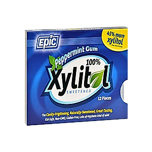 Epic Xylitol Chewing Gum - Sugar Free & Aspartame Free Chewing Gum Sweetened w/Xylitol for Dry Mouth & Gum Health (Peppermint, 12-Piece Pack, 12 Packs)