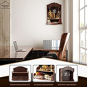 WALLZY Pooja Wooden Mandir for Home Wall Mounted | Wood Puja Home Temple with Double Shelf for Storage and God Idols Decoration for Living Room, Bedroom and Office