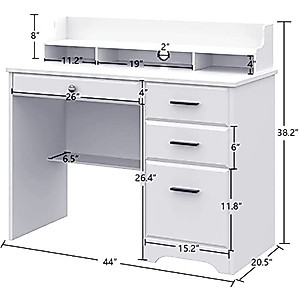 White Desk with Drawers and Storage, Home Office Desk Computer Desk with 4 Drawers & Hutch, Home Desk Small White Desk with Drawers for Bedroom, Home Office, White
