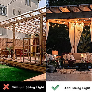 FMART Outdoor LED String Lights, 48FT Patio Lights String with 25 LED Shatterproof Bulbs(1 Spare), 2700K Weatherproof Connectable Diamond Shaped Hanging String Light for Backyard Bistro Party Decor