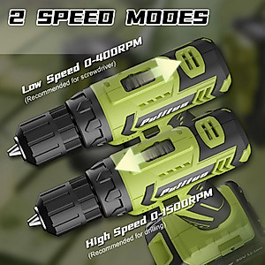 PULITUO Cordless Drill Set - 20V Electric Power Drill with Battery and Charger, 30N Torque, 21+1 Torque Settings, 2 Variable Speeds, includes a 43-pcs Drill Driver Bits Kit and Screws Set (Green)