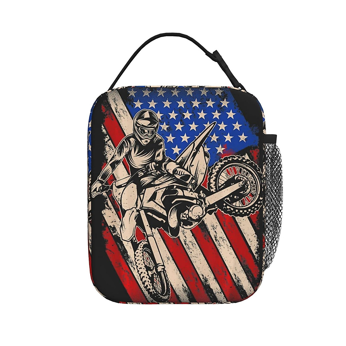 oumghxf Dirt Bike Motocross American Flag Lunch Bag Women/Men,Reusable Lunch Box For Men,Insulated Lunch Cooler Bag For Adults Kids