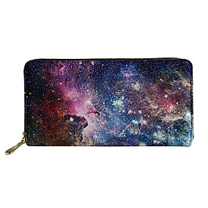 INSTANTARTS Colorful Starry Sky Galaxy Design Long Wallet,Women Outdoor Portable Zipper Around Purse