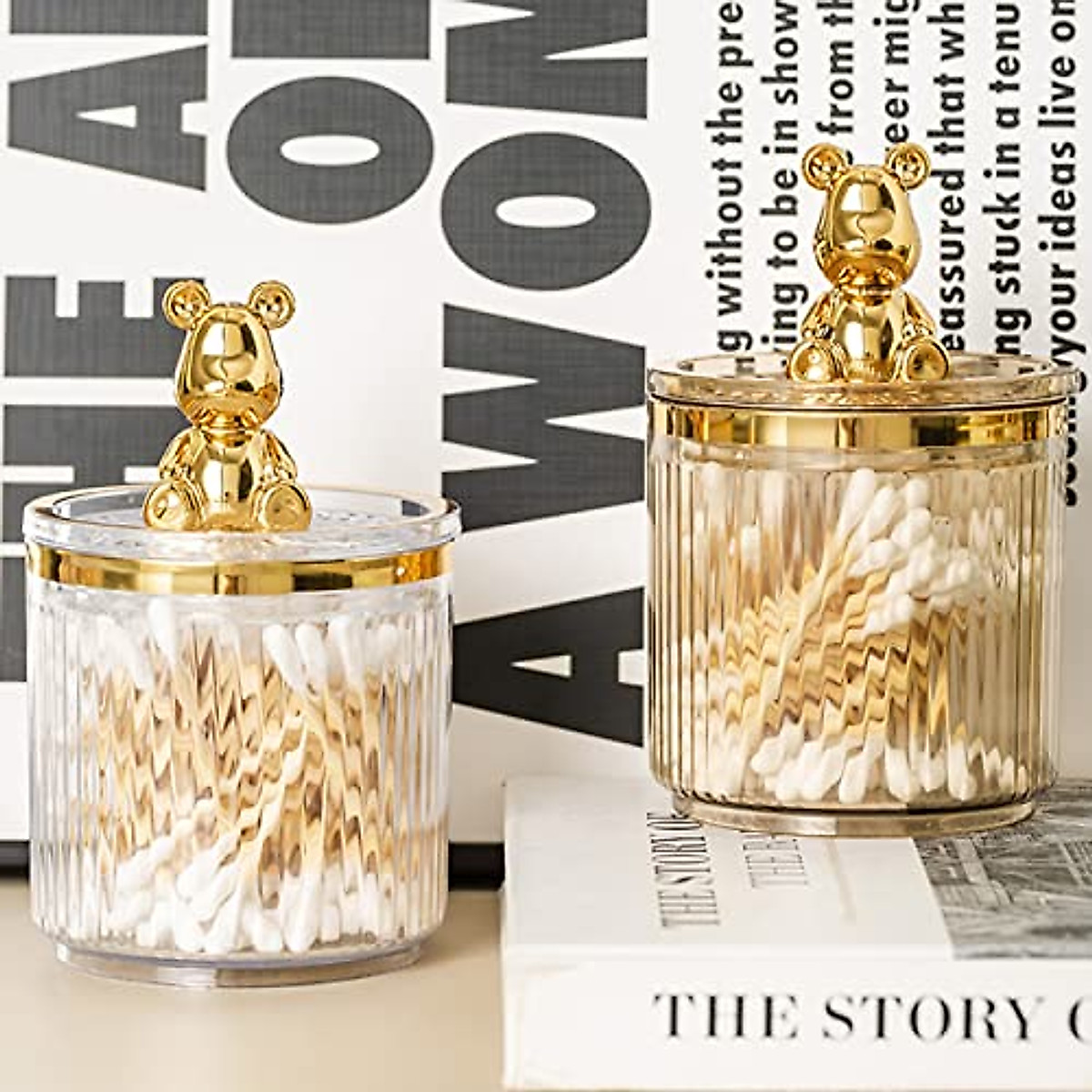 Worparsen Cotton Swab Storage Box, Transparent Smooth Edge with Lid, Dustproof Moisture-proof Store Cosmetics Desktop Organizer, Cotton Qtip Storage Box for Cotton Swabs Balls Makeup Pads Floss Orange