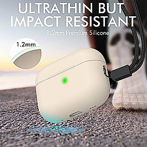 NIUTRENDZ AirPods Pro 2 Case Cover 2022 Slim Silicone Shock-Absorbing Protective Case with Lanyard [Front LED Visible] (Beige)