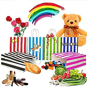 ADIDO EVA 25 PCS Striped Gift Bags Small Red Kraft Paper Bags with Handles for Party Favor (8.2 x 6 x 3.1 In)