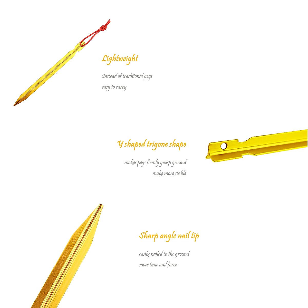 Set of 12 Tent Stakes Pegs Aluminium Alloy Stake 7 Inches with Reflective Rope and 4 Small Silica Gel O-ring for Camping Hiking backpacking Outdoor Activities