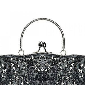 jessie Women's Evening Bag Party Wedding Bag Vintage Beaded Clutch Bag for Women Cocktail Party Handbags (Gray mechanical plate)