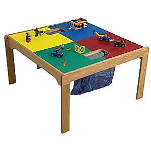Fun Builder Table-Compatible with DUPLO® Brand Blocks w/Storage Nets-100% American Made-Solid Maple Wood Frames-Patent Pending Table Assembly-NO Tools and NO Hardware-Ready in 10 Minutes!-32" x 32"