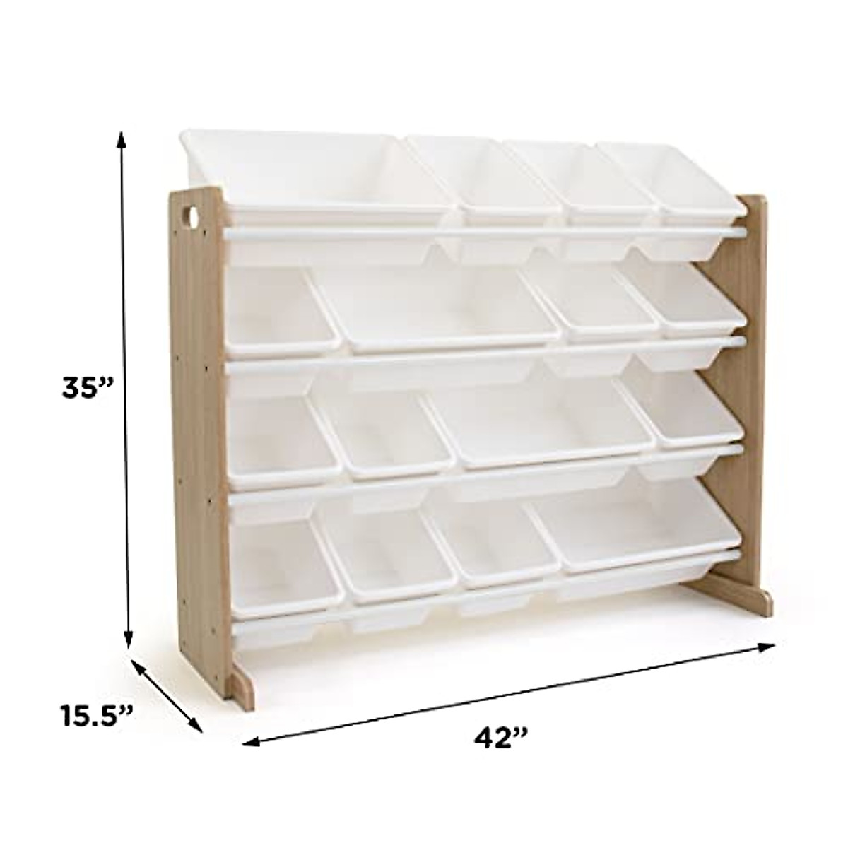 Humble Crew Extra-Large Toy Organizer, 16 Storage Bins, Universal, Natural/White & Humble Crew, White Kids Wood Square Table and 2 Chairs Set