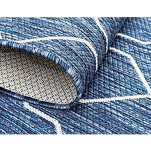 Unique Loom Outdoor Trellis Collection Area Rug - Links Trellis (9' x 12' Rectangle, Blue/ Ivory)