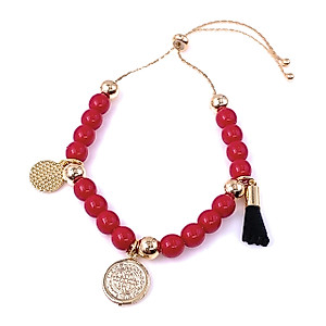 LESLIE BOULES Saint Benedict Red Glass Beads Bracelet Genuine Azabache and Blue Evil Eye Handmade Jewelry