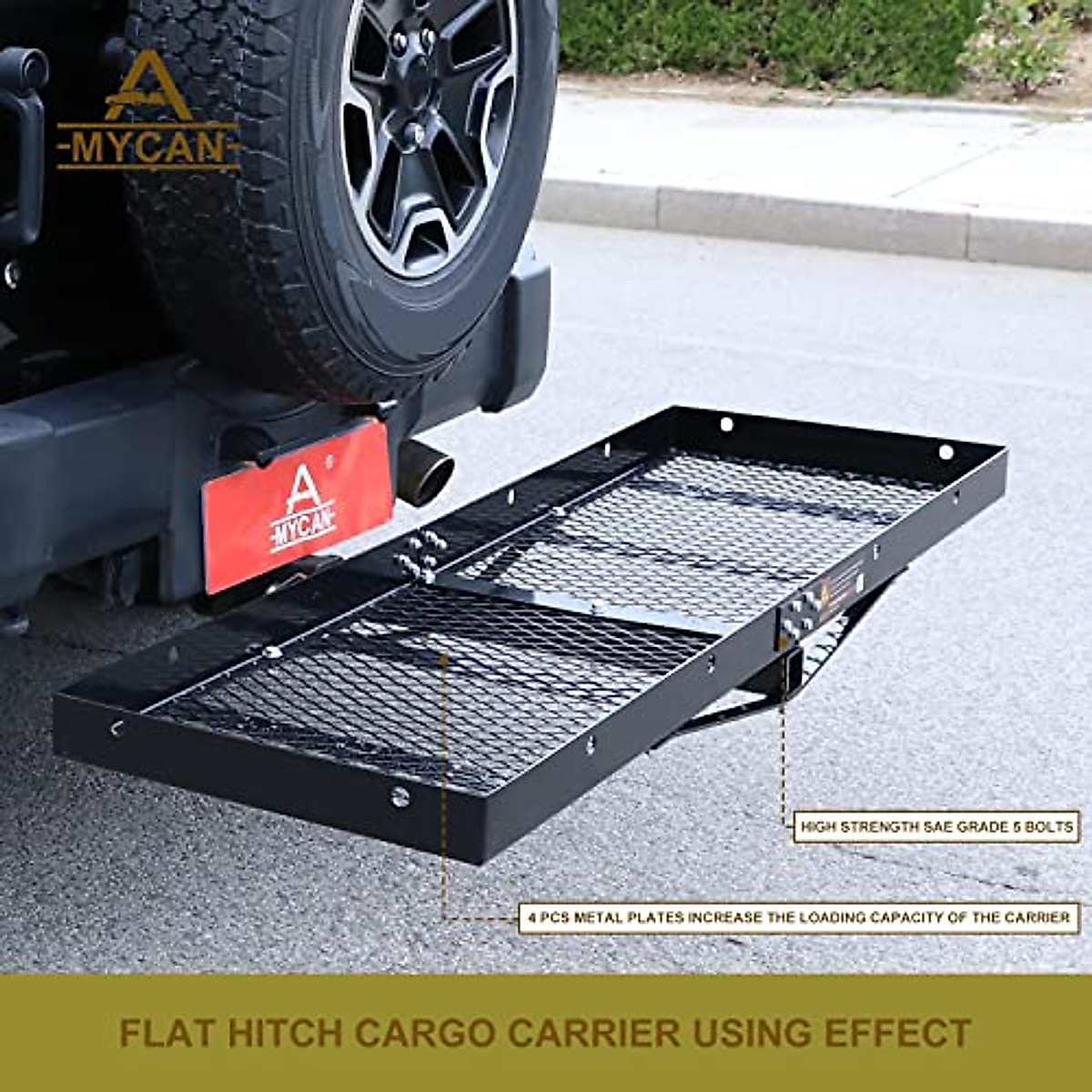 MYCAN Hitch Mount Cargo Carrier, Trailer Hitch Cargo Carrier 60 x 20 Inch, Tray Hitch Carrier Weight Capacity 500 LBS, Fits 2" Receiver Vehicles, Luggage Hitch Rack is Compatible With Some Accessories