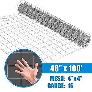 Fencer Wire 5 ft. x 100 ft. Galvanized Welded Wire Fence with 4" x 4" Square Opening, 16 Gauge Wire Mesh Fence Roll for Vegetables Garden Netting Chicken Coop Animal Enclosure
