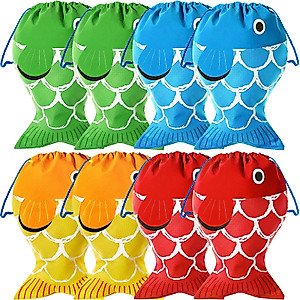 Weewooday Little Fisherman Drawstring Backpack Bag Fishing Party Favor Boys Girl Party Supplies Camping Favor Goody Treat Bag (16 Pieces)