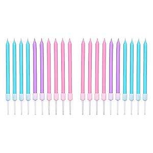 LUTER 20pcs Metallic Birthday Candles in Holders Birthday Cake Candles Thin Cupcake Candles for Birthday Wedding Party Decoration(3 Colors)