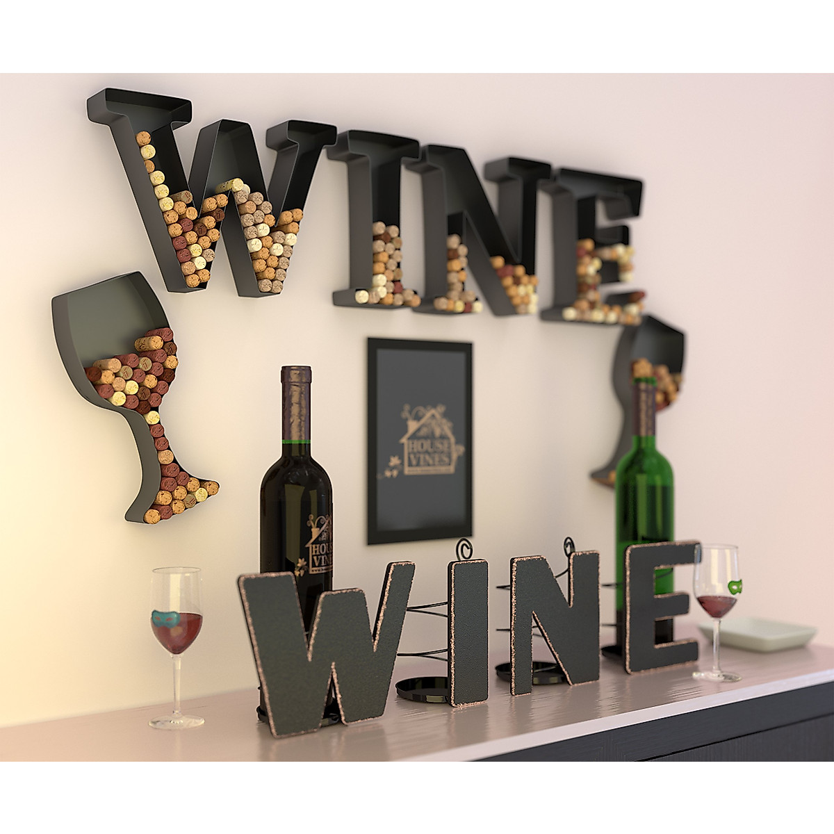 Wine Decor - Metal Wine Bottle Holder - All 4 Letters Wine - Decorative Wine Bottle Holders - Gifts for Wine Lovers - Winery Decor by HouseVines