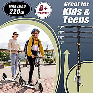 Hudora 230 Adult Scooters Folding Height Adjustable Kick Scooters, Scooter for Adults Supports Up to 265 lbs, Aluminum Commuter Teens Outdoor Use (White)