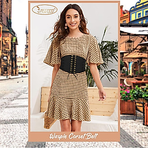 JASGOOD Women Wide Corset Belt Elastic Waist Belt Lace-up Tied Waspie Costume Belt