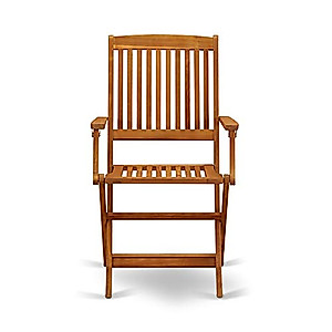 East West Furniture MNCM3CANA Marion 3 Piece Patio Bistro Outdoor Set Contains a Round Acacia Wood Coffee Table and 2 Folding Arm Chairs, 30x30 Inch, Natural Oil