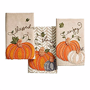 Mud Pie Blessed EMB Pumpkin Towel, 21" x 14"