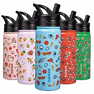 BJPKPK Kids Water Bottle with Straw Lid, 18oz Insulated Water Bottle for School, Reusable Water Bottles for Kids, Stainless Steel Metal Water Bottles, Thermos, Playground