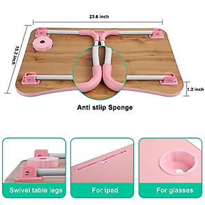 Laptop Desk, Laptop Bed Table, Breakfast Tray, Portable Foldable Laptop Desk, Laptop Table for Bed and Sofa Student Bed Desk Small Foldable Table Lap Desk for Laptop (Pink)