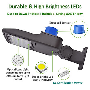 SZGMJIA 100W LED Parking Lot Lighting, Street Light 15,000 Lumen Super Bright 5000K Daylight White Replaces 500W Halide Shoebox Pole Lights with photocell for Stadium Parking Lot Roadways