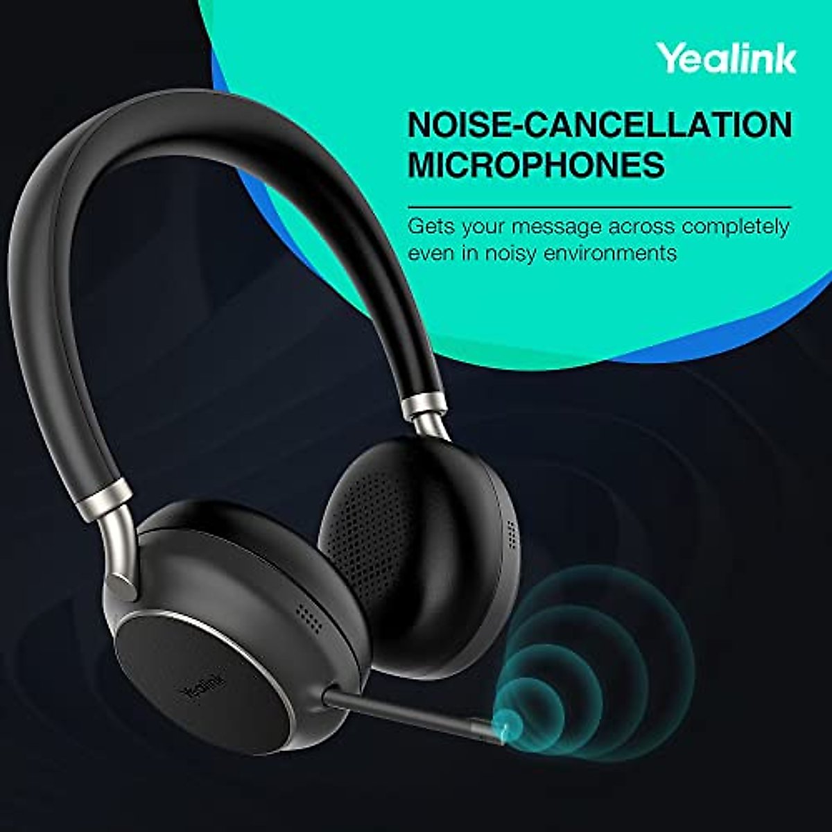 Yealink BH76 Bluetooth Headphones Wireless with Heaset Stand Upgraded, MS Teams UC Compitable, Hi-Fi, ANC, Bluetooth Headset with Microphone (5-mics) Retractable Arm Noise-Cancellation