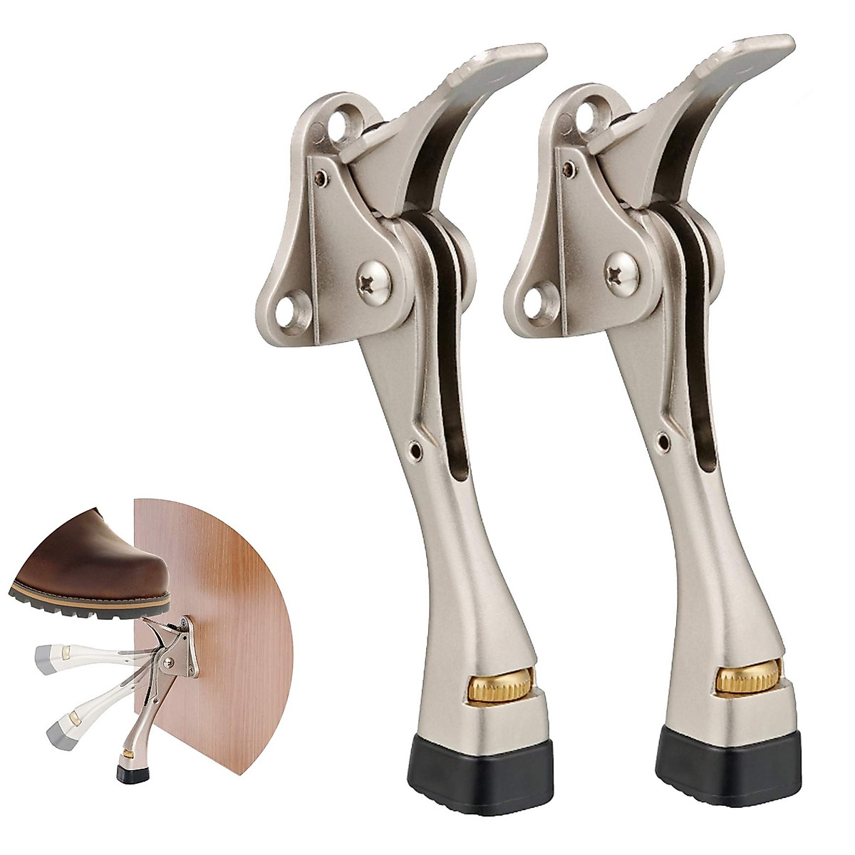 Everyday 2 Packs Kick Down Door Stop Door Stopper with One Touch Adjustable Height and Rubber Tip 4 Inches, Door Stops