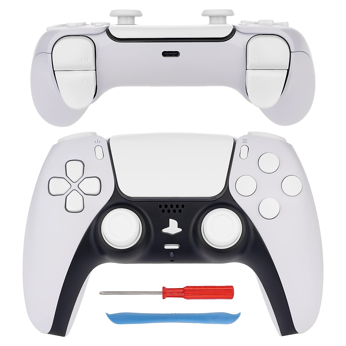 Z&Hveez Replacement Buttons Kit for PS5 Controller, D-pad & Action Buttons & L1 R1 L2 R2 Triggers & Faceplate Cover, Full Set Buttons with Repair Tools For DualSense Controller (White)