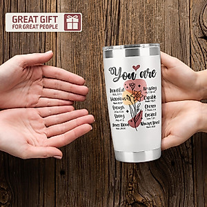 Lallamotion Christian Coffee Tumbler - Encouraging Gifts for Women, Mom, Sister, Wife & Pastor - 20oz White Tumbler