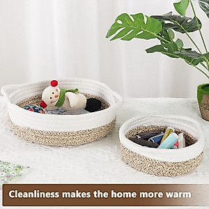 VIEIRO Storage basket set of 5 100percent cotton rope woven small baskets, household storage bins with handles, used for nursery supplies, clothes/toys/keys/books/cosmetics/woven storage basket,Brown