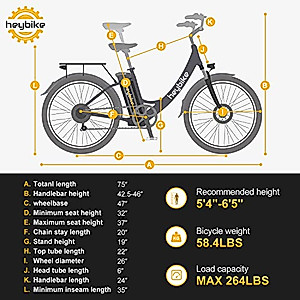 Heybike Cityscape Electric Bike 350W Electric City Cruiser Bicycle Up to 40 Miles Removable Battery, Shimano 7-Speed and Dual Shock Absorber, 26" Electric Commuter Bike for Adults