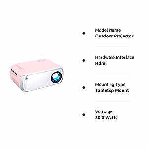 Portable Projector, Outdoor Projector, LED Aesthetic Video Mini Projector for Outdoor Portable Movies Compatible with HDMI, USB, Laptop, TV Stick, iOS and Android Phone, Pink