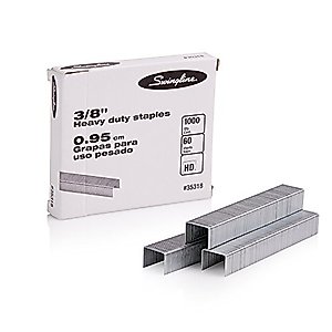 Swingline Staples, Heavy Duty, 3/8" Length, 60 Sheet Capacity, 100/Strip, 1000/Box, 1 Pack (35318), Silver (SWI35318)