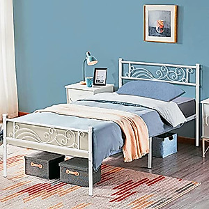 Weehom Twin Size Bed Frame with Headboard No Box Spring Needed Platform Single Bed for Kids, White