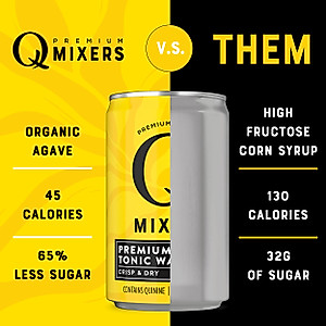 Q Mixers Tonic Water, 7.5 Fl oz (Pack of 24), Only 45 Calories per Can, Premium Cocktail and Mocktail Mixer Made with Real, Natural Ingredients (Packaging May Vary)