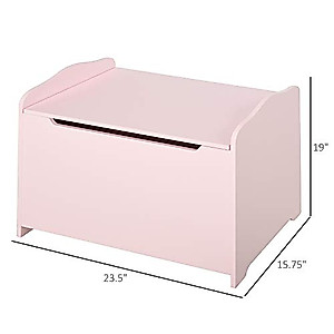Qaba Kids Toy Chest Wooden Toy Storage Organizer Chest Box with Magnetic Hinge, Large Storage Space, & Groove Handle, Pink