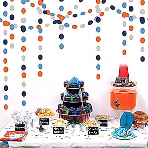 Blue-Silver Orange Space Party-Decorations Streamers-Garland - 52Ft Graduation 2023 Glitter Hanging Paper Banner,Birthday Boy Baby Shower Decor Banners Lasting Surprise