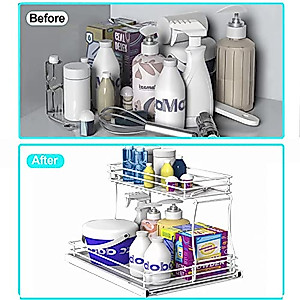 TOOYIMR under sink organizers and storage，2 Tier Pull Out cabinet Organizer with sliding storage drawer，Multi-purpose Bathroom organizer under sink shelf rack for kitchen/bathroom/office(White)