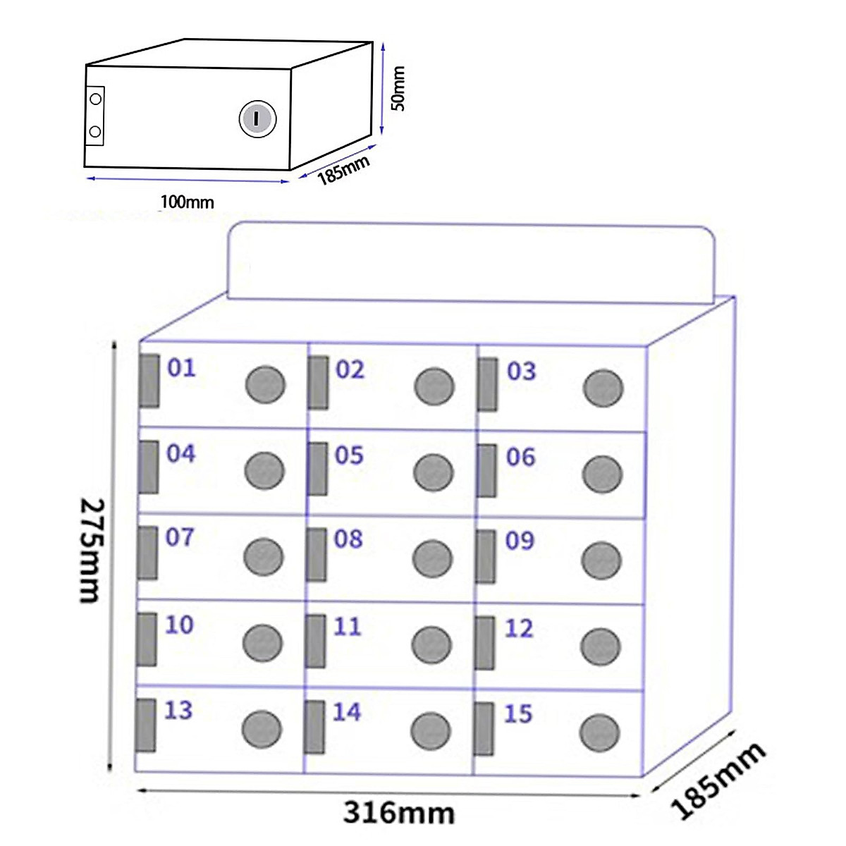 BatanE Acrylic Cell Phones Storage Cabinet, Cell Phone Locker Box with Door Locks and Keys, Wall Mounted Phone Lock Box, Classroom Phone Organizer for Office School Classroom Factory,15Slots
