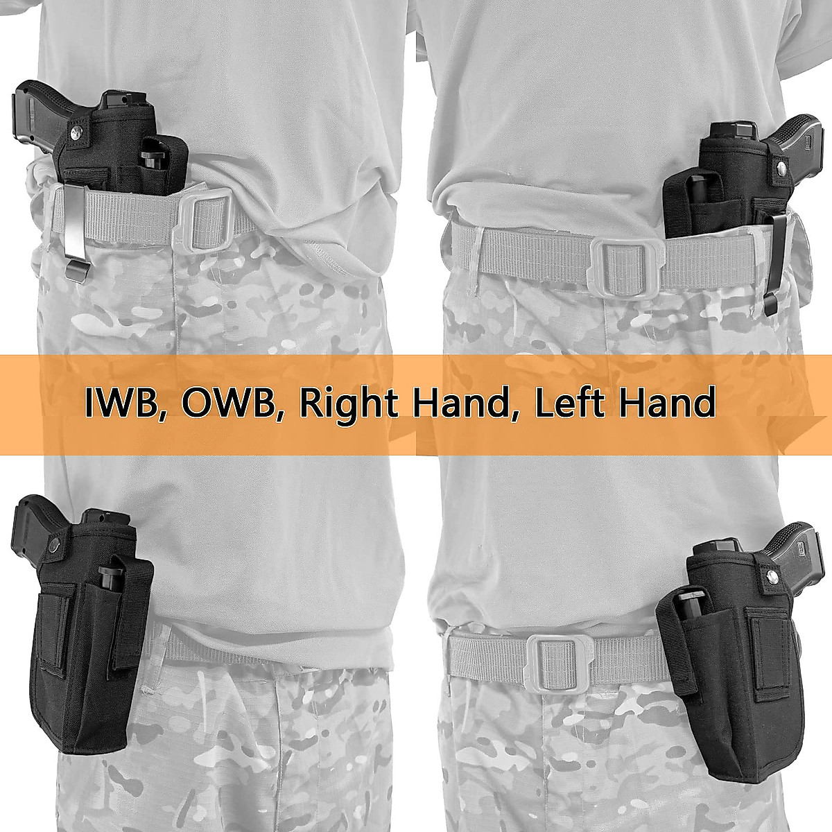 Depring Concealed Carry Holster with Mag Pouch Universal Fits Handgun with Laser or Light Attachment IWB OWB Car Ambidextrous Gun Holster with 2 Straps Black
